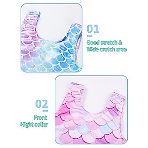 Nymphperi Girls Gymnastics Leotards Size 6-7 Years Old Sparkly Blue Pink Mermaid Scale Biketards with Shorts for Children Practice Workout