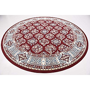 Unique Loom Narenj Collection Classic Traditional Textured Repeat Design Area Rug, 10' Round, Burgundy/Blue