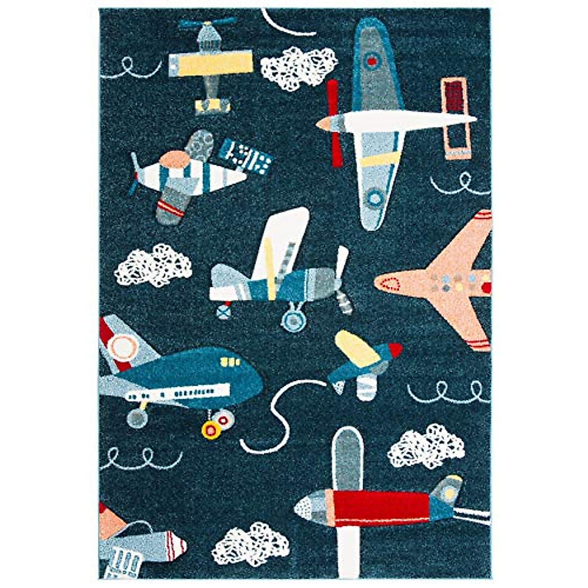 SAFAVIEH Carousel Kids Collection Accent Rug - 4' x 6', Navy & Ivory, Non-Shedding & Easy Care, Ideal for High Traffic Areas for Boys & Girls in Playroom, Nursery, Bedroom (CRK167N)