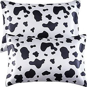 Nttspring Satin Pillowcase for Hair and Skin,Pillowcases Standard Set of 2,Silky Cow Print Pillow Cases Set of 2 Soft&Cozy Silk Satin Pillow Cases for Women 2 Pack with Envelope Closure(20x26,Cow)