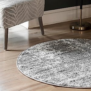 nuLOOM Deedra Modern Abstract Area Rug - 5 Round Area Rug Modern/Contemporary Grey/Ivory Rugs for Living Room Bedroom Dining Room Kitchen
