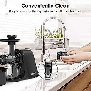 Juicer Machines, NXONE Cold Press Juicer for Vegetable and Fruit, Slow Masticating Juicer with 3 Speed Modes, Slow Juicer with Quiet Motor & Reverse Function, Easy to Clean with Brush, Black