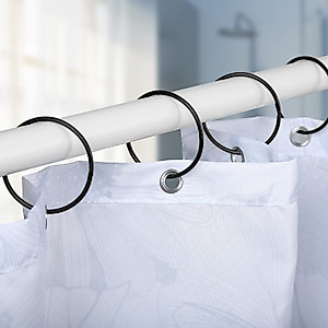 Shower Curtain Hooks, 12 Pcs Shower Curtain Rings, Round Snap Black Shower Curtain Rings, Decorative Metal Rustproof Shower Curtain Rings, Glide Smoothly Shower Rings for Curtain (Black)