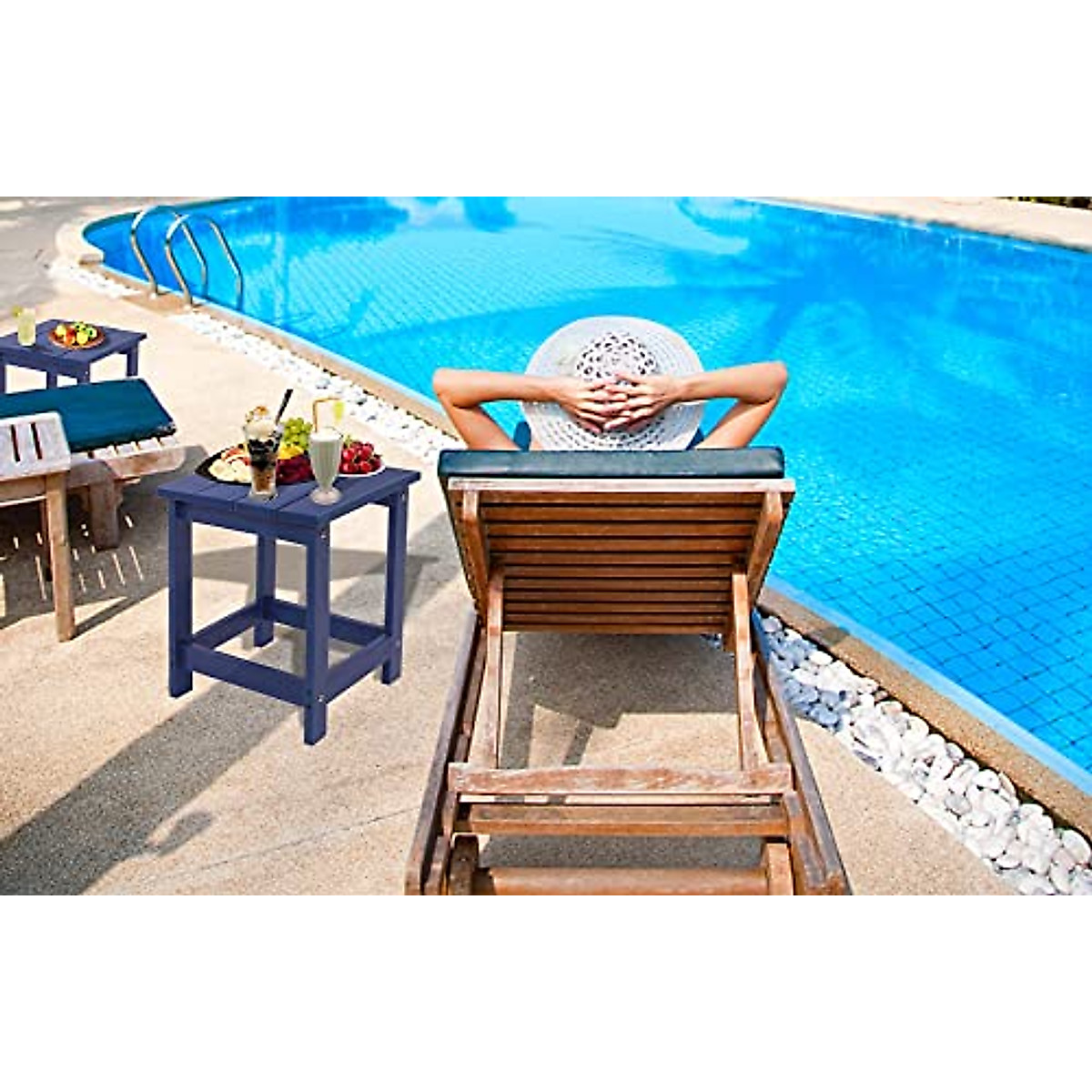 LZRS Adirondack Square Side Table, Pool Composite Patio Table,HDPE End Tables for Backyard,Pool, Indoor Companion, Easy Maintenance & Weather Resistant(Navy Blue)