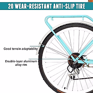 Gmlmes Beach Cruiser Bike, Multiple Speed Bicycle 26 Inch Commuter Bicycle High-Carbon Steel Frame, Front Basket & Rear Racks Retro Bicycle Road Bikes (Black)