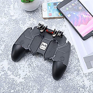 AK66 Six Finger All- in- One Mobile Game Controller Fire Key Button for Mobile Game Eating Chicken Artifacts Game Handle (Black) Cell Phone Automobile Accessories