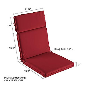 Lavish Home Red High-Back Patio Cushion– for Outdoor Furniture, Adirondack, Rocking or Dining Chairs Fabric with Piping & Ties by LHC, 1 Count (Pack of 1)
