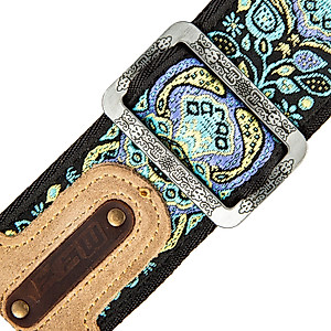 M33 Guitar Strap Vintage Woven Collection Strap Set For Acoustic, Bass and Electric Guitars Includes Strap Button + Locks +Picks. Awesome Christmas Gift for Men & Women Guitarists