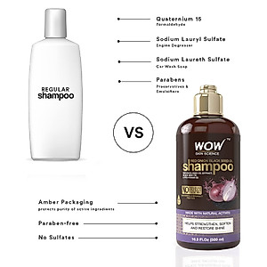 WOW Skin Science Red Onion Black Seed Oil Shampoo Increase Gloss, Hydration, Shine - Reduce Itchy Scalp, Dandruff & Frizz - No Parabens or Sulfates - All Hair Types (16.9 Fl Oz (Pack of 1))