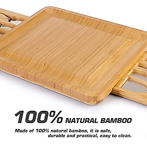 WoneNice Organic Large Bamboo Cheese Board and Knife Gift Set, 16x14 x 2 Charcuterie Board Set, Cheese Platter Wooden Serving Tray with Hidden Drawers, and 8 Stainless Steel Knives