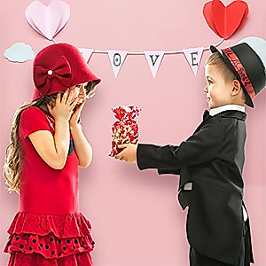 Blulu 180 Pieces Valentines Treat Favor Bags Cellophane Plastic Clear Candy Goodie Gift Bags with 200 Pieces Gold and Red Twist Ties for Valentine's Day Party Decorations, 6 Assorted Styles