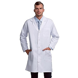 Lab Coat Professional for Men Women Snap Closure Full Length Poly Cotton 40 Inch (White, M)