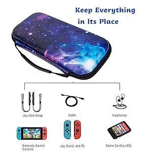 homicozy Galaxy Carrying Case for Nintendo Switch with Soft TPU Protective Case Cover & Thumb Grips,Portable Hard Storage Case with 12 Game Card Slots for Switch Console and Accessories