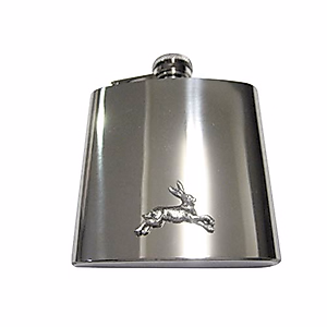 Kiola Designs Silver Toned Textured Running Rabbit Hare 6 Oz. Stainless Steel Flask