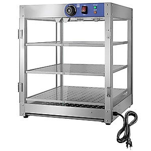 Commercial Countertop Food Warmer | 800 W Stainless Steel Countertop Heated Cabinet | 3-Tier Glass Food Warming Display Machine | 86-185°F Temp Control Food Heater for Buffet Restaurant