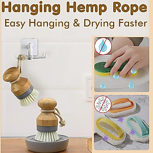 Bamboo Dish Palm Brush with Holder - 2 Pack RIMAY Wooden Replaceable Cleaning Scrub Brushes Washing Scrubber Set Kitchen Wood Dishwashing Tool for Pots,Pans,Counter&Sink