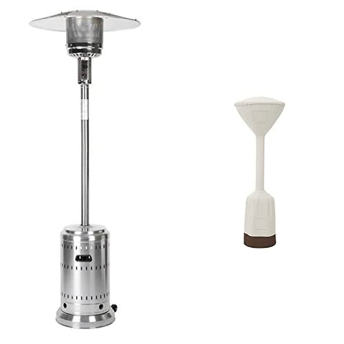 Amazon Basics Stainless Steel, Commercial, Propane 46,000 BTU, Outdoor Patio Heater with Wheels, Stainless Steel & Stand-Up Patio Heater Cover Set