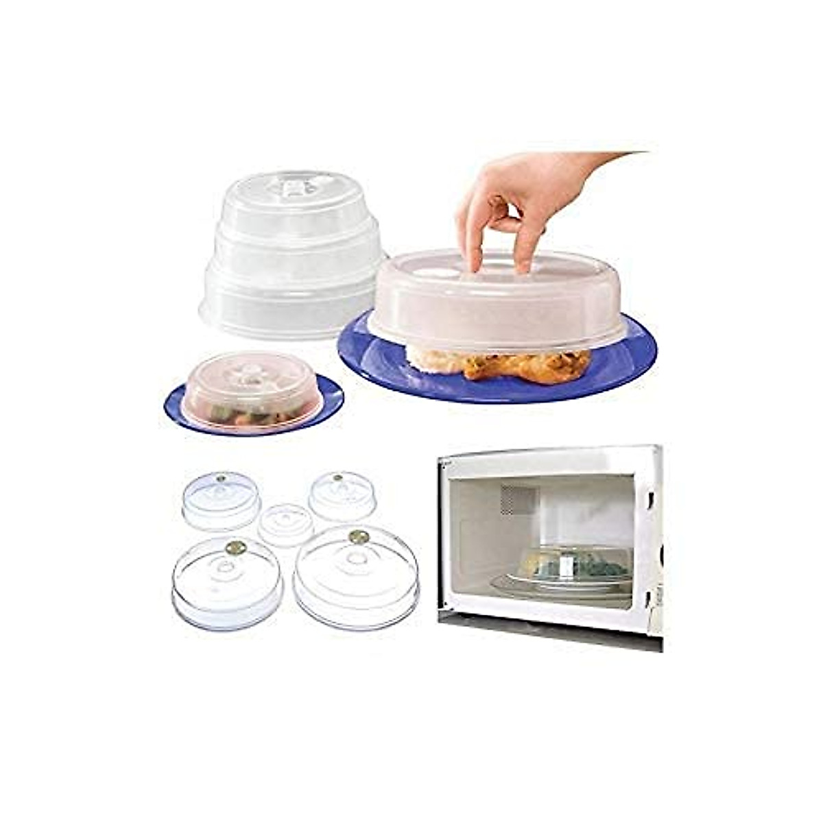 5 Piece Ventilated Microwave Covers Adjustable Steam Vents Assorted Sizes BPA Free Mixed Sizes For Large & Small Food Plates Bowls