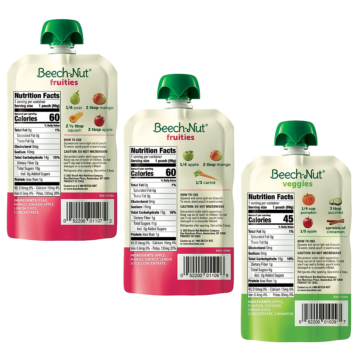 Beech-Nut Baby Food Pouches Variety Pack, Farmer's Favorites Fruit & Veggie Purees, 3.5 oz (18 Pack)