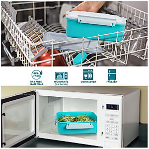 Shopwithgreen 47-oz Bento Box with Removable Tray & Dressing Pots, Food Prep Storage Containers with Lids, Coastal Aqua