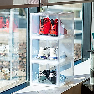 7Penn Plastic Shoe Boxes with Lids 3pk Clear and White - Shoe Storage Containers for Display - Stackable Shoe Organizer