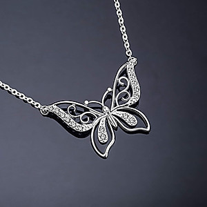 ELEGANZIA Butterfly Necklaces for Women Sterling Silver Jewelry Sparkling Cubic Zirconia for Girlfriend Mom