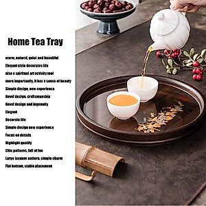 Fishawk Bamboo Tea Tray, Japanese Tea Serving Tray, Chinese Gongfu Tea Cup Plate Food Tray, Resin Decorative Table Tray for Home Breakfast in Bed Coffee Water Storage(Round trumpet)