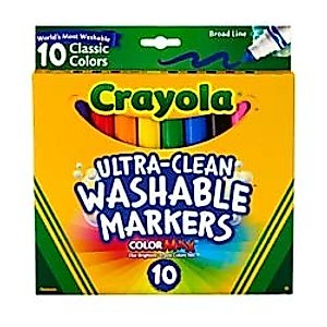 Crayola(R) Ultra-Clean Washable Markers, Broad Tip, Assorted Classic Colors, Box of 10