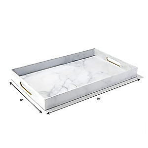 American Atelier Set of 2 Marble Finish Rectangular Serving Tray with Gold Trim Handles- Indoor & Outdoor Platter for Home Entertaining, Cocktails, Snacks, Barware, Perfume (Large 19x14, Small 18x12)