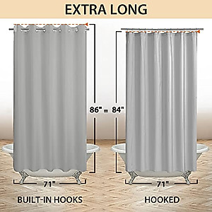 Extra Long No Hook Grey Shower Curtain or Liner Soft Microfiber - 84" Length Fabric Shower Curtain Liner Set, Machine Washable & Water Repellent, Gray, 71x86