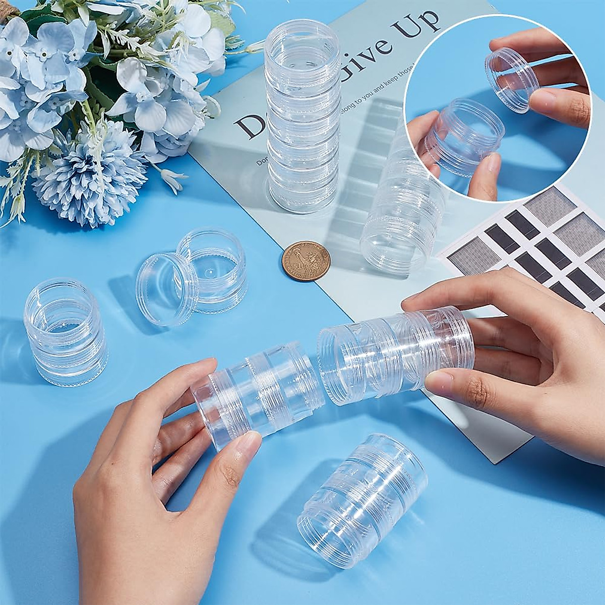 BENECREAT 10G/10ML Stackable Round Plastic Containers 5 Column(6 Layer/Column) Bead Storage Jars for Diamond Drills, Nail Art Glitters, Seed Beads