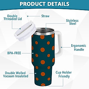 40oz Orange Polka Dots Steel Insulated Tumbler with Lid and Straw Fall Insulated Tumbler