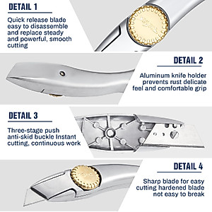 WILLBOND 4 Sets Heavy Duty Roofing Shark Knife with 3 Pcs Utility Knife Blades Replacement Roofing Tools Carpet Knife Blade Cutter for Indoor Outdoor