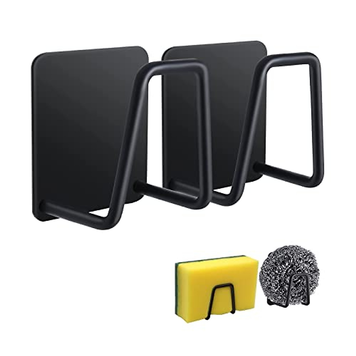 Hesento 2Pcs Sponge Holder for Kitchen Sink, Strong Load Bearing Small Sponge Holder, SUS304 Stainless Steel Adhesive Caddy Dish Sponge Holder - Waterproof Quick Drying(Black)