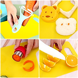 VERTGB 12 Pcs Kids Knife Set,Wooden Kids Kitchen Knife,Kids Knives for Real Cooking,Plastic Kids Knife with Cutting Board,Serrated Edges Toddler Knife,Potato Slicer,Y Peeler,DIY Mold