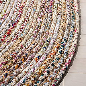 SAFAVIEH Cape Cod Collection Area Rug - 4' x 6' Oval, Beige & Multi, Handmade Boho Braided Jute & Cotton, Ideal for High Traffic Areas in Living Room, Bedroom (CAP202B)