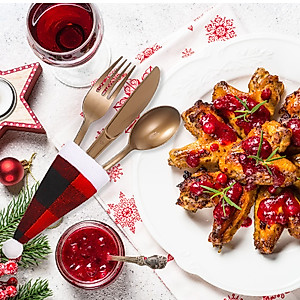 Sawysine 36 Pcs Christmas Santa Hats Silverware Holders Plaid Xmas Dinnerware Decorations Table Supplies Flatware Organizers Decor for Cutlery Party Dinner