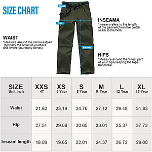 Asfixiado Boys Cargo Pants, Kids Youth Girls Athletic Outdoor Quick Dry Waterproof UPF 50+ Hiking Climbing Convertible Trousers #9017 Army Green-S