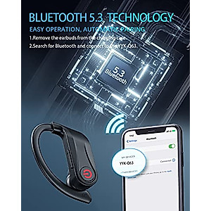 Wireless Earbuds Bluetooth 5.3 Sport True Wireless Earbuds with Microphone, Over-Ear Stereo Bass Ear Buds with Earhooks,Ear Phone Wireless Earbuds,LED Battery Display for Sports/Workout/Gym Black