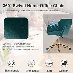 Mcltopz Desk Chair, Modern Velvet Home Office Chair, 360° Swivel Height Adjustable Office Chair with Gold Metal Legs, Vanity Makeup Chair Computer Task Chair for Home Office Living Room (Dark Green)