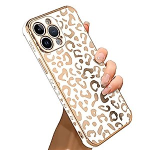 Bonoma for iPhone 13 Pro Case Leopard Plating Electroplate Luxury Elegant Case Camera Protector Soft TPU Shockproof Protective Corner Back Cover iPhone 13 Pro Case -White