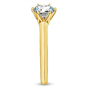 Size - 7.5 - Solid 14k Yellow Gold Round Cut Six Prong Knife Edge Solitaire Engagement Ring CZ Cubic Zirconia 1.25ct.