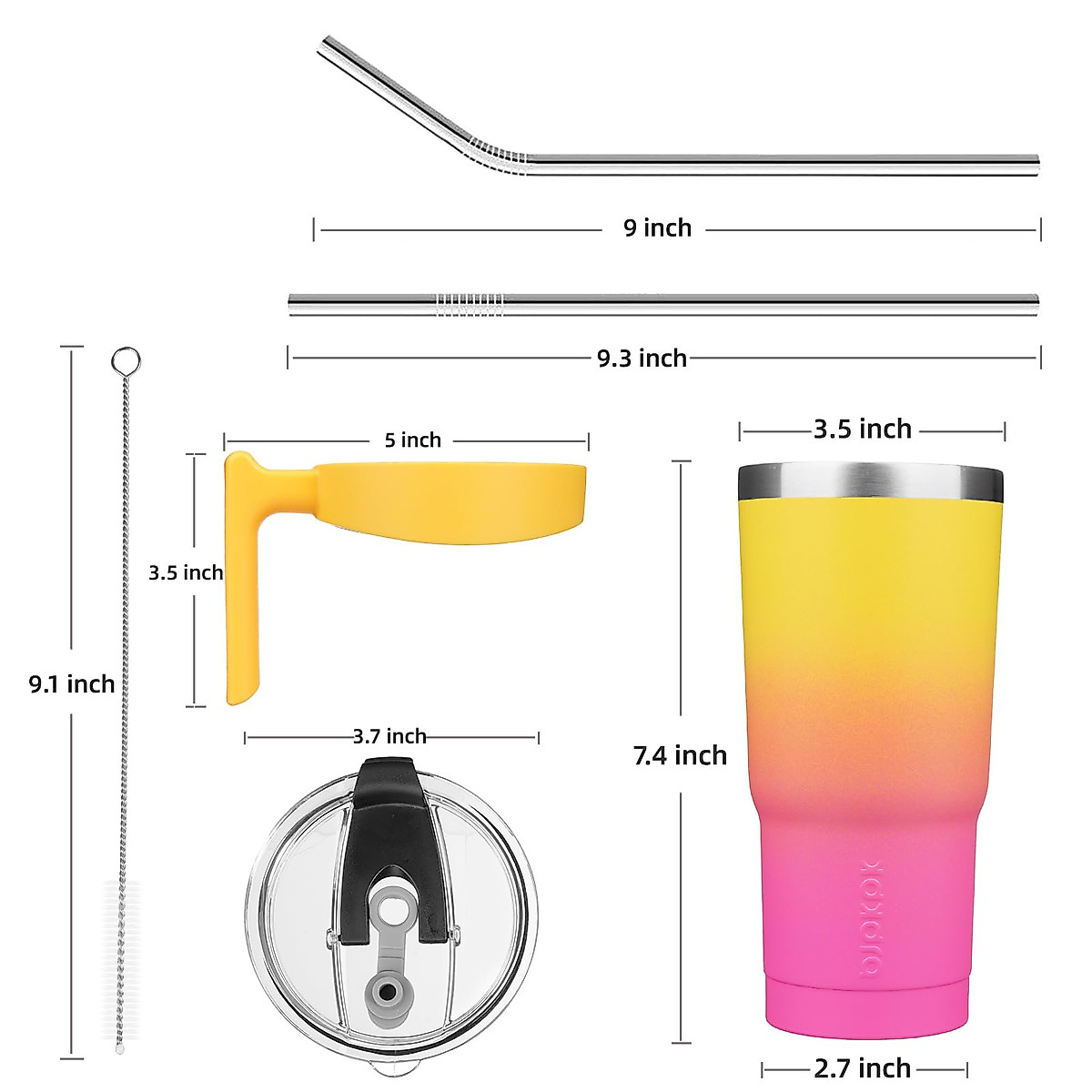 BJPKPK 20 oz Tumbler With Handle And Straw Stainless Steel Insulated Tumbler With Lid Reusable Metal Coffee Cups,Pink & Yellow Rose