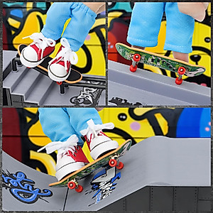 KETIEE Mini Finger Skateboard Ramp, Skate Park Kit with Fingerboard & Mini Finger Shorts for Fingerboards Training Props Interactive Freestyle Skate Game, Finger Skateboards for Kids (A, Red)