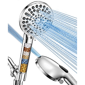 MakeFit Handheld Shower Head with Filter - High Pressure Shower Head with 10 Spray Modes, Hard Water Softener Showerhead with Hose, Bracket and Shower Filters to Remove Chlorine and Heavy Metals