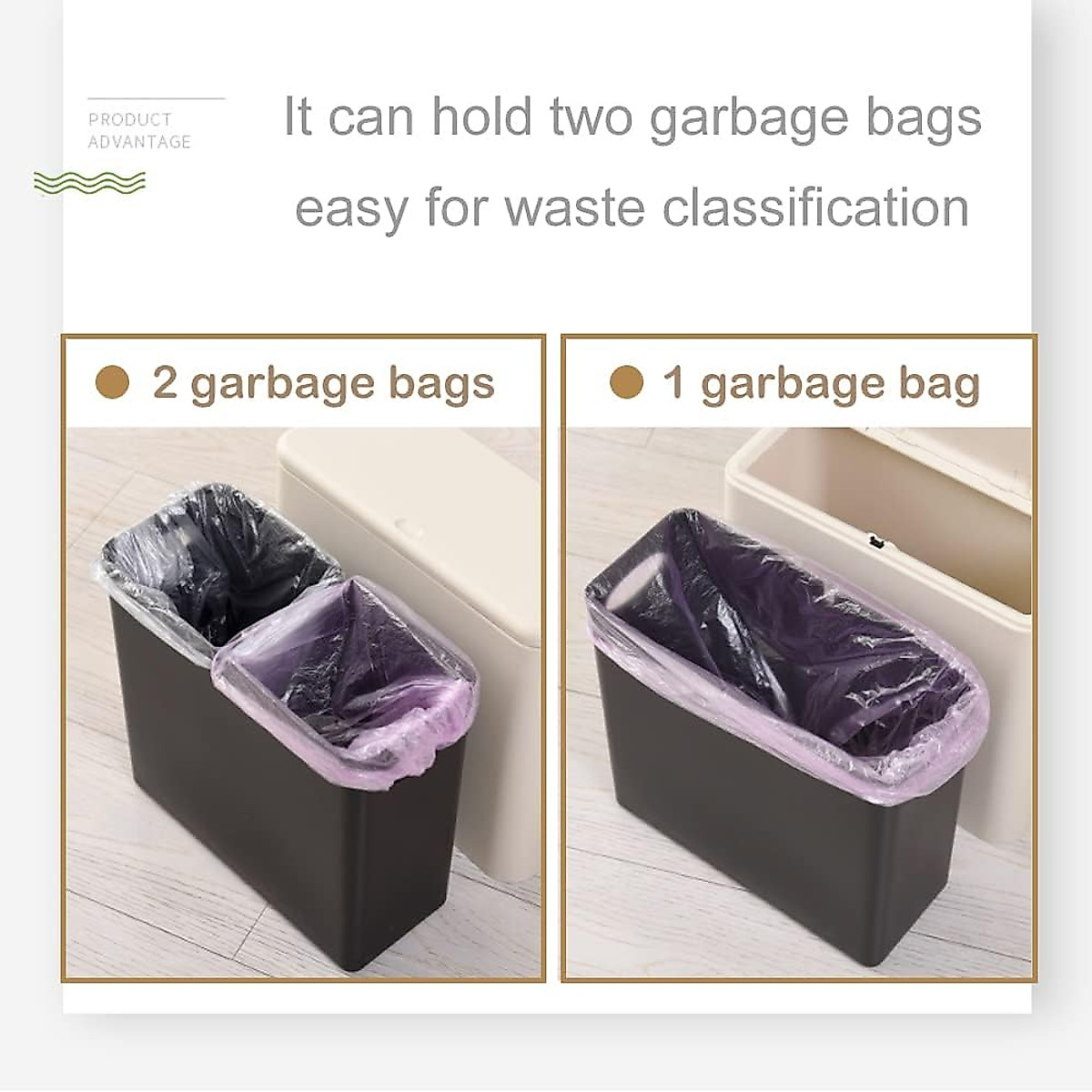 Modern Wastebasket Thin Trash Can,Small Rectangular Dog Proof Plastic Trash Bin,3.2 Gallon/12 Liter Slim Plastic Trash Can Wastebasket with Press Type Lid, White