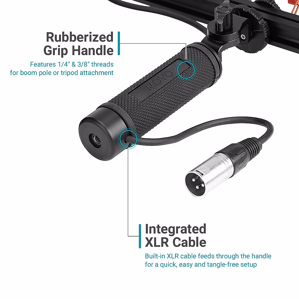 Movo BWS1000 Blimp Wind & Vibration Protection System for Shotgun Microphones - Features 12-point Internal Shockmount, Integrated XLR Cable, Furry Deadcat Windscreen & Grip Handle with Boom Attachment