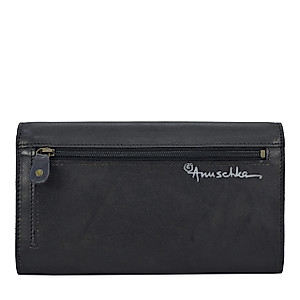 Anuschka Women’s Original Hand-Painted Leather RFID Blocking Accordion Flap Wallet, Hummingbird Black