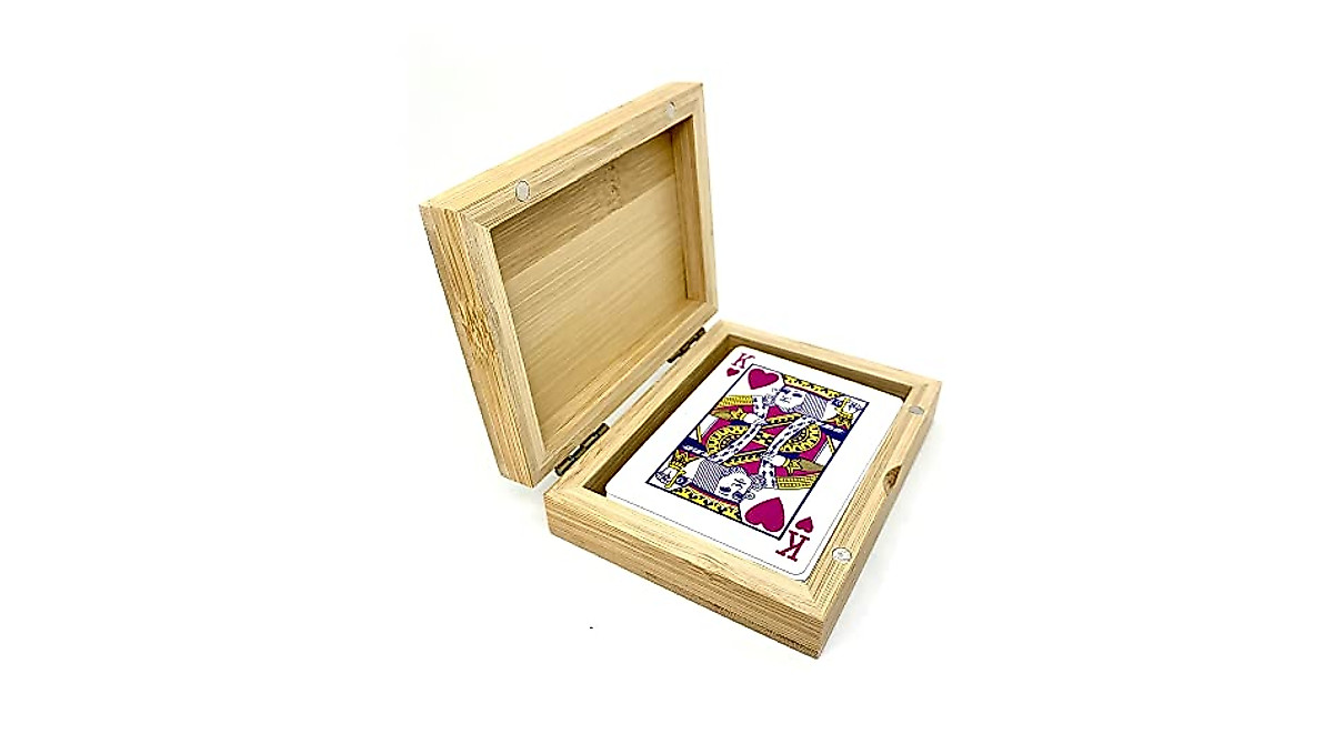 Premium Bamboo Card Storage Box - Magnetic Lid Wood Case