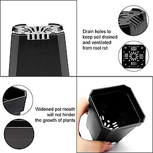 foxany 3" Nursery Pot, 30 Pcs Thick Plastic Plants Pots, Square Flower Planting Pots, Plant Seedling Pots, Seed Starting Pots with Saucers - Black 30 Pcs